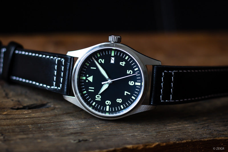 Addiesdive Pilot Fliegeruhr Automatik ohne Logo | Lederband mit Kontra ...